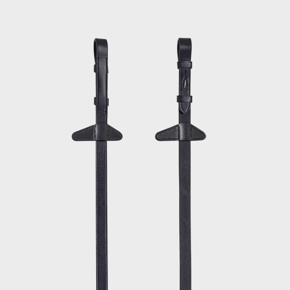 Rubber Grip Reins With 7 Leather Stops & Martingale Stoppers | Black